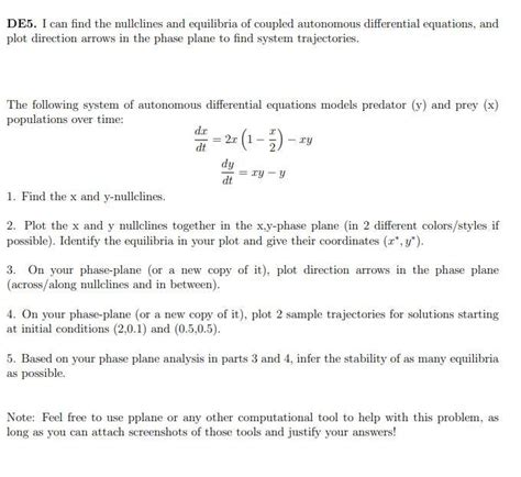 Solved De5 I Can Find The Nullclines And Equilibria Of