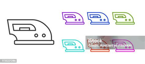 흰색 배경에 격리 된 검은 줄 전기 철 아이콘 스팀 아이언 다채로운 아이콘을 설정합니다 벡터 3차원 형태에 대한 스톡 벡터 아트 및 기타 이미지 Istock