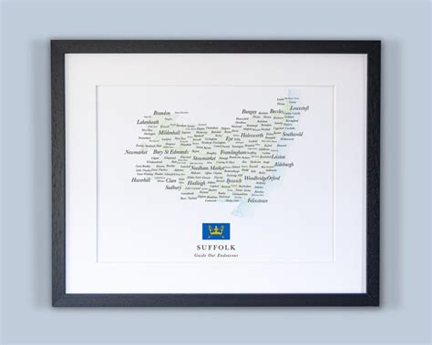 Suffolk County Map Framed Map Of Suffolk Minimal Typographic