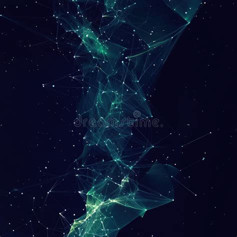Abstract Futuristic Network Of Glowing Lines And Dots On Dark Background Stock Illustration