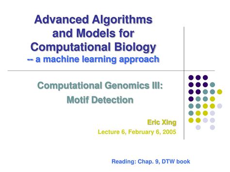 Ppt Advanced Algorithms And Models For Computational Biology A