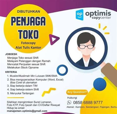 Lowongan Kerja Penjaga Toko Atk Di Optimis Copy Center Atmago