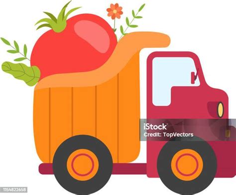 귀여운 트럭 배달 토마토 측면 보기 배송 신선한 정원 야채 벡터 일러스트 0명에 대한 스톡 벡터 아트 및 기타 이미지 0명 벡터 세미 트럭 Istock
