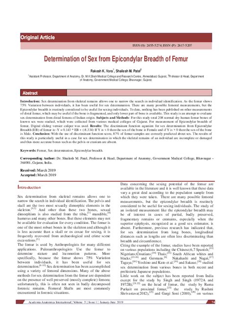 Pdf Determination Of Sex From Epicondylar Breadth Of Femur