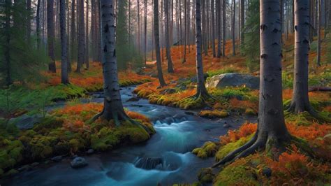 Домик в лесу с рекой текущей между деревьями · бесплатная фотография от Ok600082018874