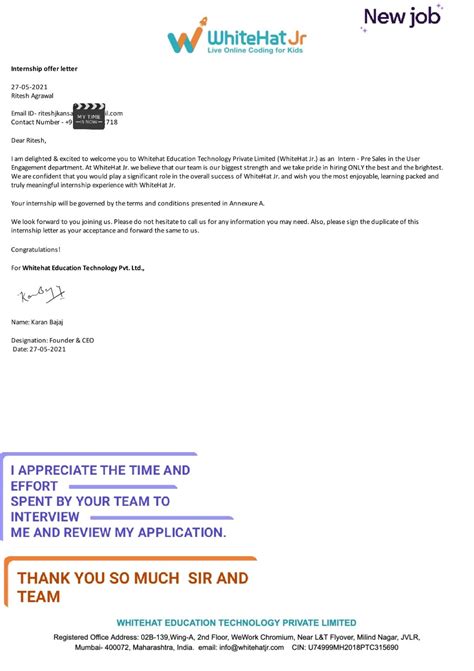 Ritesh Jaiprakash Agrawal On Linkedin Thankyou Whitehatjr Intership Riteshjagrawal