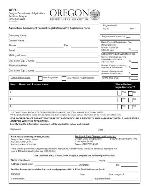 Oregon Agricultural Amendment Product Registration Apr Application Form Fill Out Sign