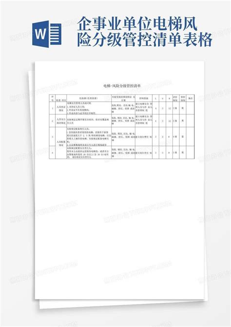 企事业单位电梯风险分级管控清单表格Word模板下载 编号qyjvmanv 熊猫办公