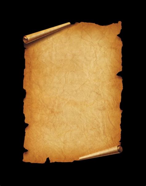 Pergamino De Hoja De Papel Medieval Antiguo Aislado Sobre Fondo Negro