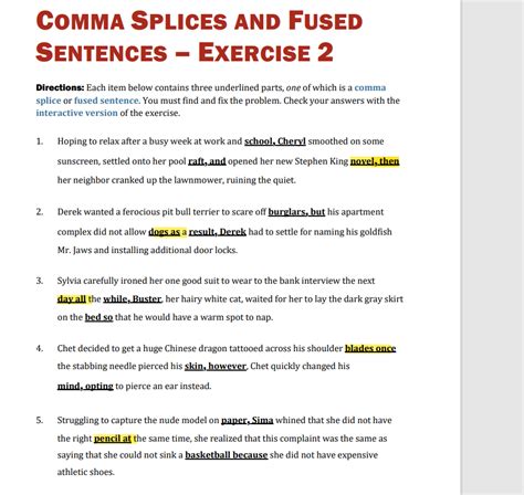 Solved Comma Splices And Fused Sentences Exercise 2