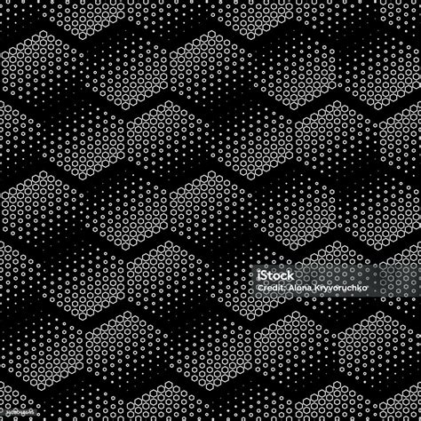 벡터 일러스트레이션 윤곽선 육각형의 질감 흑백 기하학적 이음새가 없는 패턴 모자이크 추상적 배경 육각형 반복 기하학적 다각형