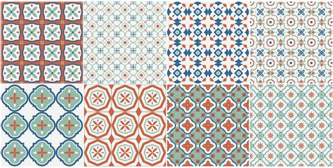 Collection Of Seamless Geometric Mosaic Patterns Trendy Color Tile Textures Decorative Bright
