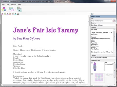 Font Settings EnvisioKnit Design Studio User S Manual