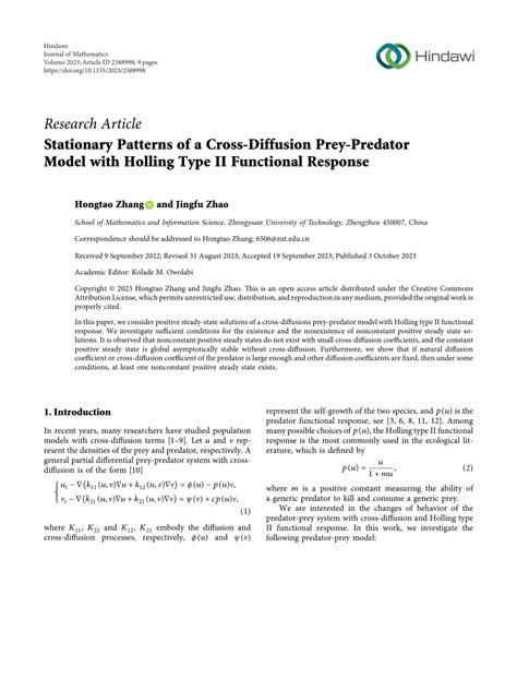 Pdf Stationary Patterns Of A Cross Diffusion Prey Predator Model With Holling Type Ii