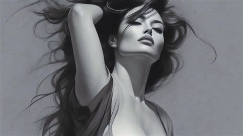 Портрет девушки с длинными волосами и закинутой за голову рукой · 1920x1080 Full Hd бесплатная