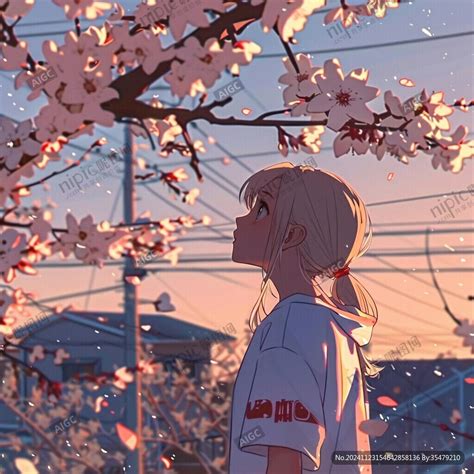 Ai创作图日系风插画 日系插画 樱花树下的少女 人物粉色治愈系唯美 日系卡通 少女感动漫风格 治愈系少女 粉系少女背景 插图配图壁纸美图 日系