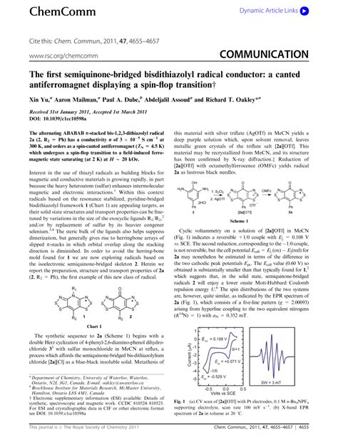 Pdf The First Semiquinone Bridged Bisdithiazolyl Radical Conductor A