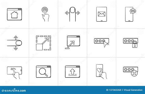 Smartphone And Unlock Technology Hand Drawn Outline Doodle Icon Set Stock Vector Illustration