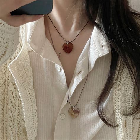우셀 무배 Blink 빈티지 글라스 하트 끈 목걸이 2color