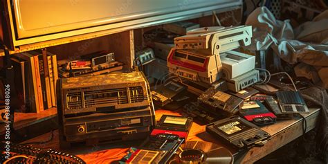 The Flickering Shadows Of The Future A Desk With A Vintage Overhead Projector A Pile Of Dusty