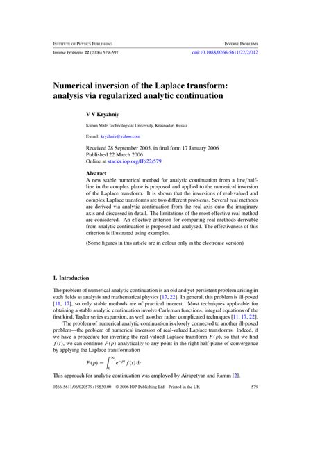 Pdf Numerical Inversion Of The Laplace Transform Analysis Via
