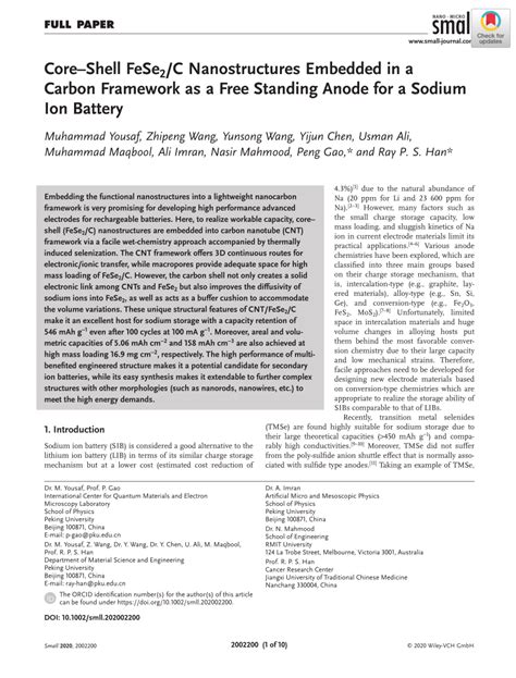PDF Core Shell FeSe C Nanostructures Embedded In A Carbon Framework As A Free Standing Anode