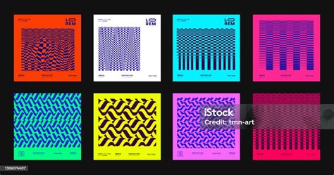 추상적 인 현대 패턴의 집합입니다 기하학적 미래 지향적 인 디자인의 컬렉션 시원한 밝은 포스터 미니멀 한 모자이크 배경 로고에