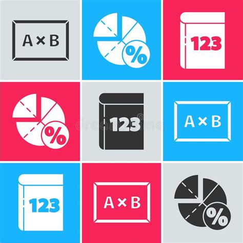 Set Chalkboard Graph Schedule Chart Diagram And Book With Word Mathematics Icon Vector