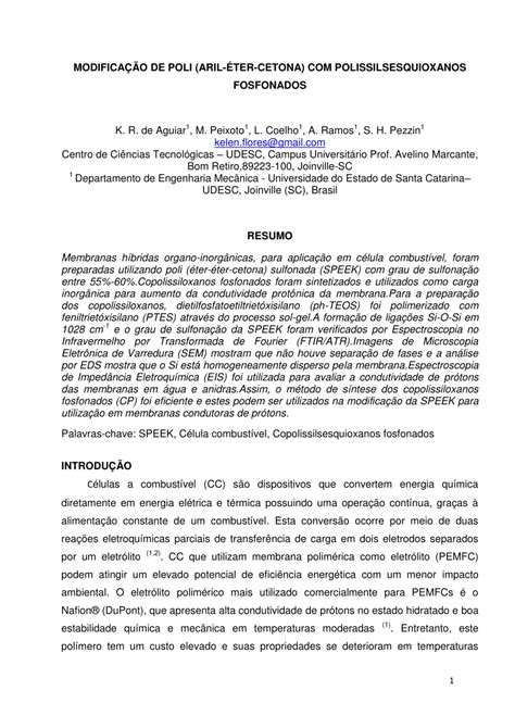 Pdf Modificação De Poli Aril éter Cetona Com Polisilsesquioxanos Fosfonados