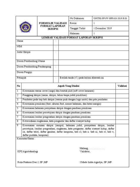 Formulir Validasi Skripsi Pdf