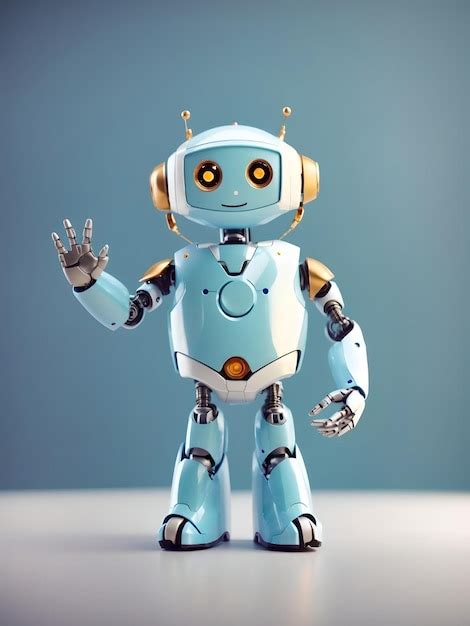 Premium Photo Cute Robot Waving Hand With A Smile Over Minimal Background Generative Ai
