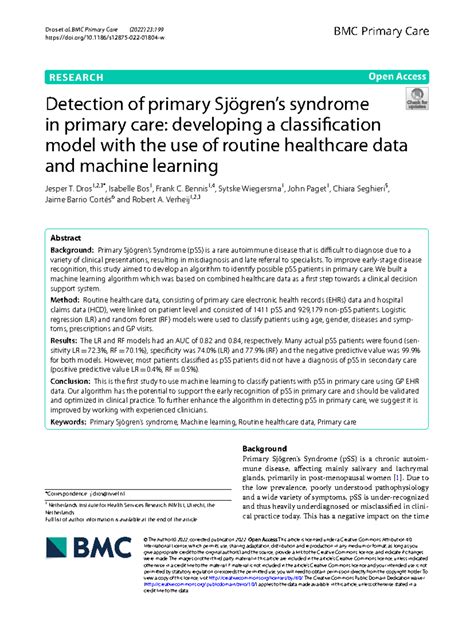Mahine Learning Article Dros Et Al Bmc Primary Care 2022 23 Doi