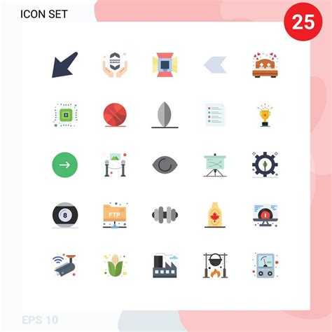 User Interface Pack Of 25 Basic Flat Colors Of Love Bed Light Left Arrow Editable Vector Design