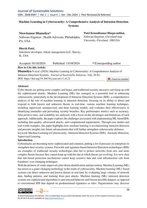 Pdf Machine Learning In Cybersecurity A Comprehensive Analysis Of Intrusion Detection Systems