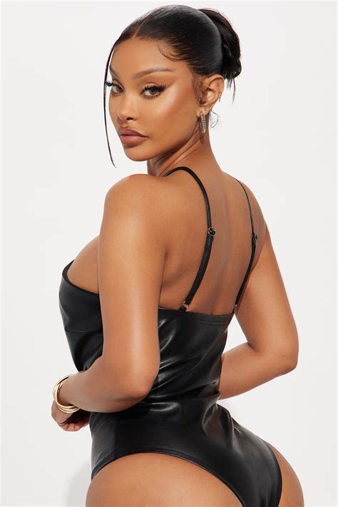 Limelight Faux Leather Bodysuit Black Fashion Nova