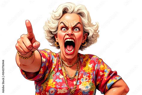An Angry White Mature Woman Pointing An Accusing Finger Mouth Spewing