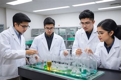 Premium Photo Lab With Students Conducting Experiments On