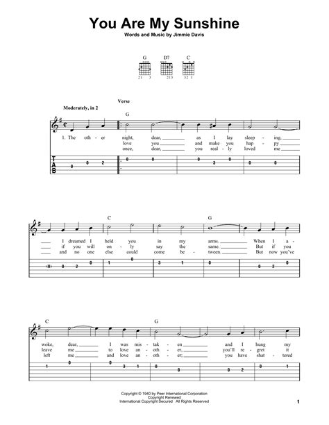 You Are My Sunshine Easy Guitar Tab Print Sheet Music Now