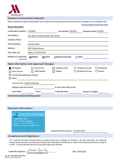 Marriott Cc Auth Form English Pdf Debit Card Credit Card