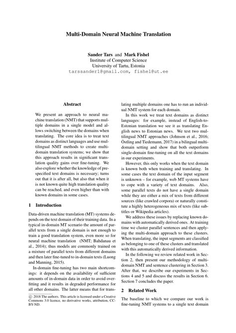 Pdf Multi Domain Neural Machine Translation