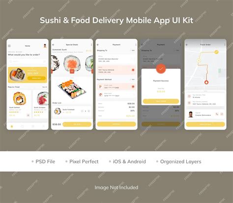 premium psd sushi food delivery mobile app ui kit