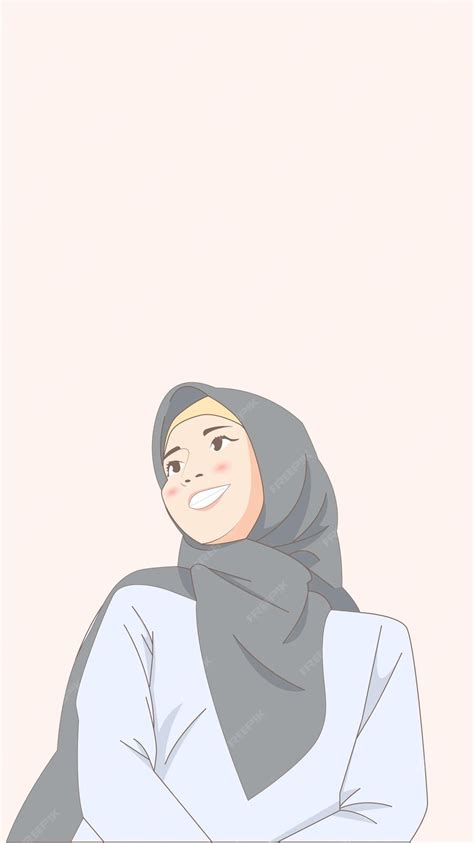 Premium Vector Art Illustration A Hijab Girl Smiles From The Bottom
