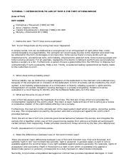 TUTORIAL 1 INTRODUCTION TO LAW OF TORT THE TORT OF NEGLIGENCE Pdf TUTORIAL 1 INTRODUCTION TO