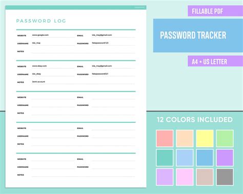 Editable Password Tracker Printable Fillable Password Book Password