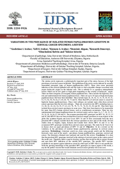 Pdf Variations In The Prevalence Of Isolated Human Papillomavirus