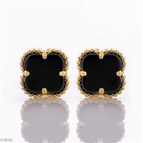 Модерни Златни Обеци Детелини от Оникс