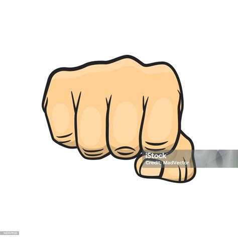 벡터 만화 앞으로 펀치 주먹 권력의 상징 히트 혁명 권리와 차별에 대한 싸움 복고풍 빈티지 만화 팝 아트 스타일의 윤곽선이 있는 주먹 격리 전면 모습 Revolution에