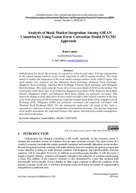 Pdf Analysis Of Stock Market Integration Among Asean Countries By Using Vector Error