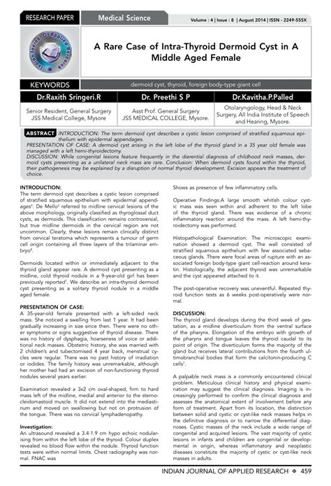 Pdf A Rare Case Of Intra Thyroid Dermoid Cyst In A Middle Aged Female