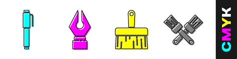 펜 만년필 펜촉 페인트 브러시 및 교차 페인트 브러시 아이콘을 설정합니다 벡터 개념에 대한 스톡 벡터 아트 및 기타 이미지 개념 교육 그리기 Istock